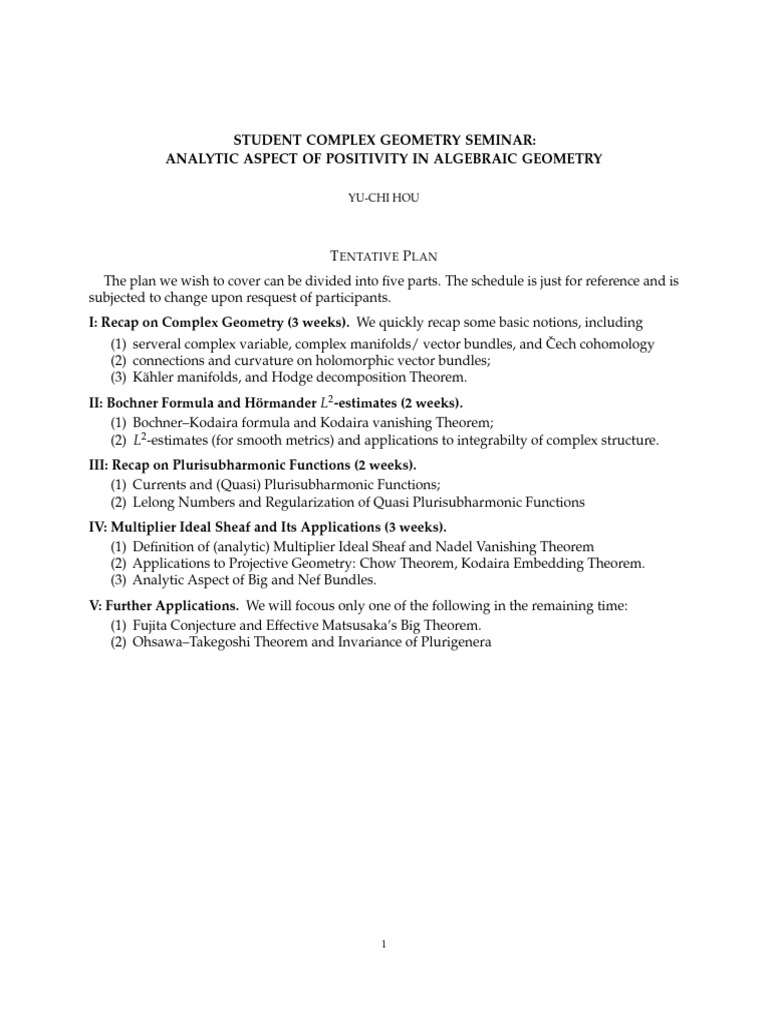 Student Complex Geometry Seminar | PDF