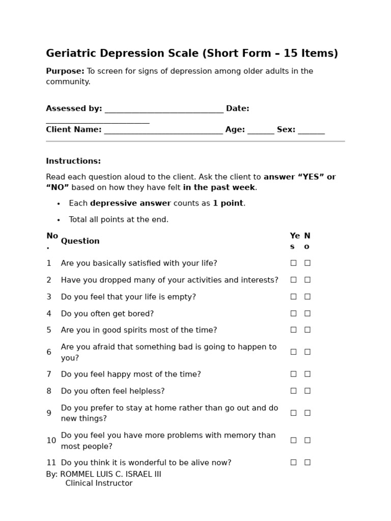 Geriatric Depression Scale Short Form | PDF | Major Depressive Disorder ...