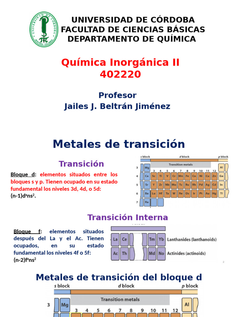 Propiedades Metales de Transicion Propiedades Generales - 2025-2 | PDF ...