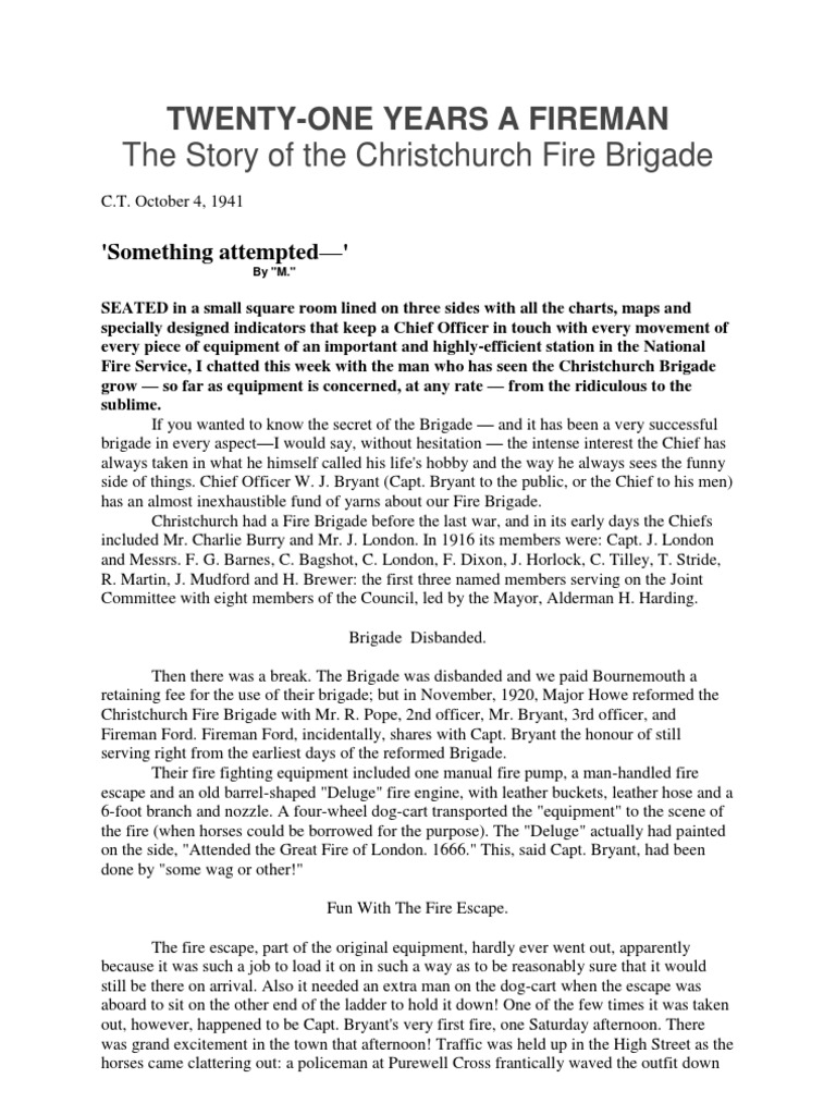 History of the Christchurch Fire Brigade | PDF | Fires | Firefighter