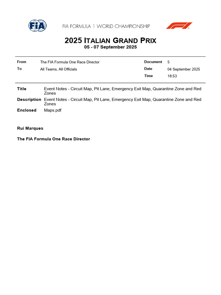 2025 Italian Grand Prix Event Notes | PDF | Formula One | Formula Racing