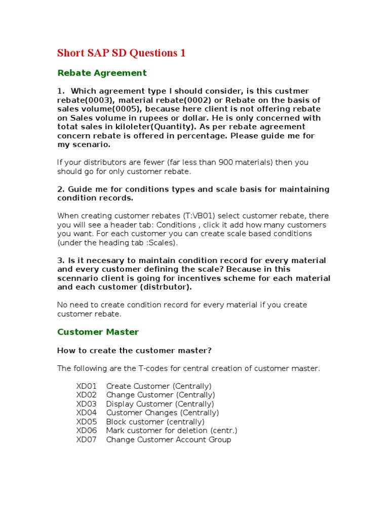 Short SAP SD Questions 1 | PDF | Invoice | Sales
