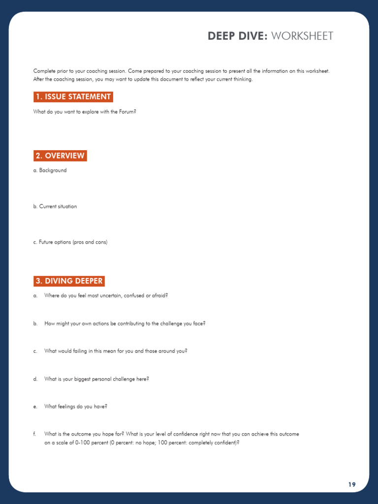 Forum Coaching Deep Dive Worksheet | PDF | Feeling | Conversation