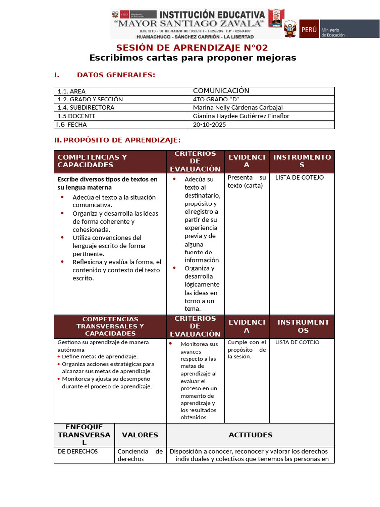 Cartas para Proponer Mejoras Educativas | PDF | Aprendizaje | Lingüística