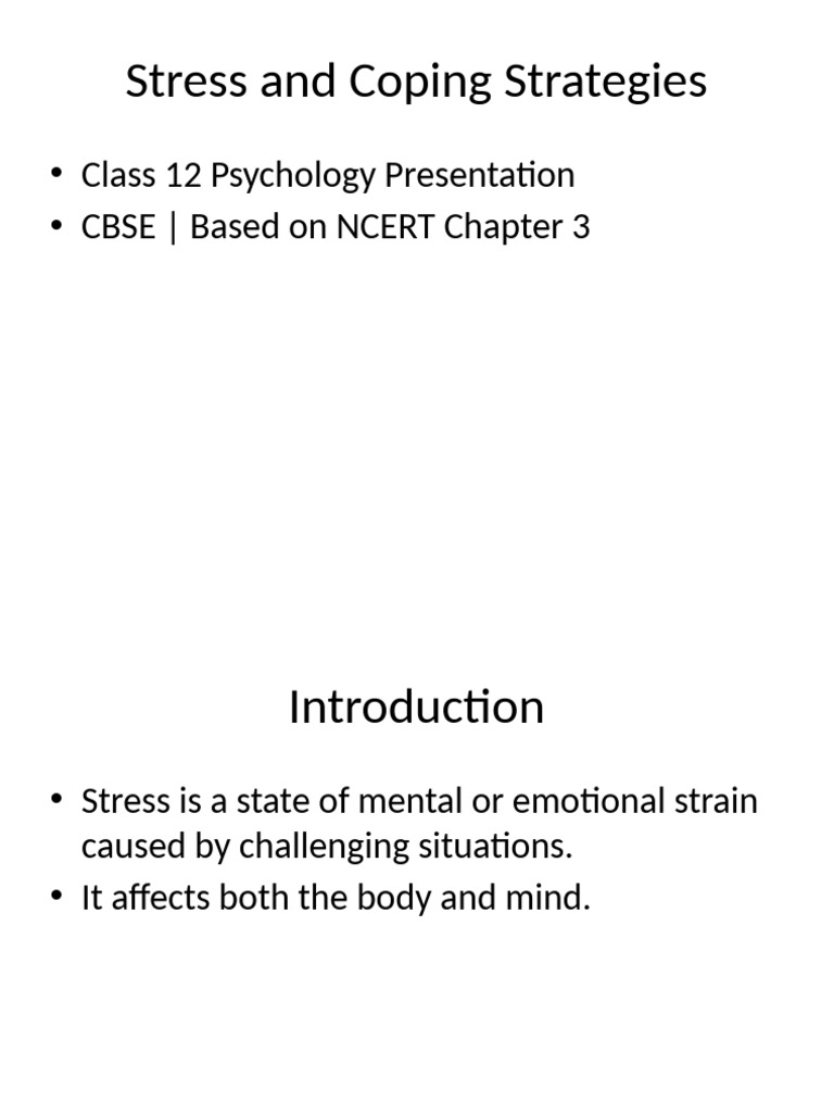 Stress and Coping Strategies Presentation Class12 | PDF