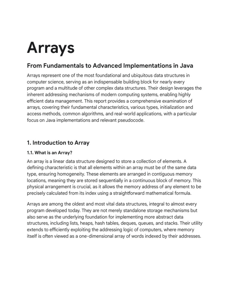 Arrays From Fundamentals To Advanced Implementations in Java | PDF ...