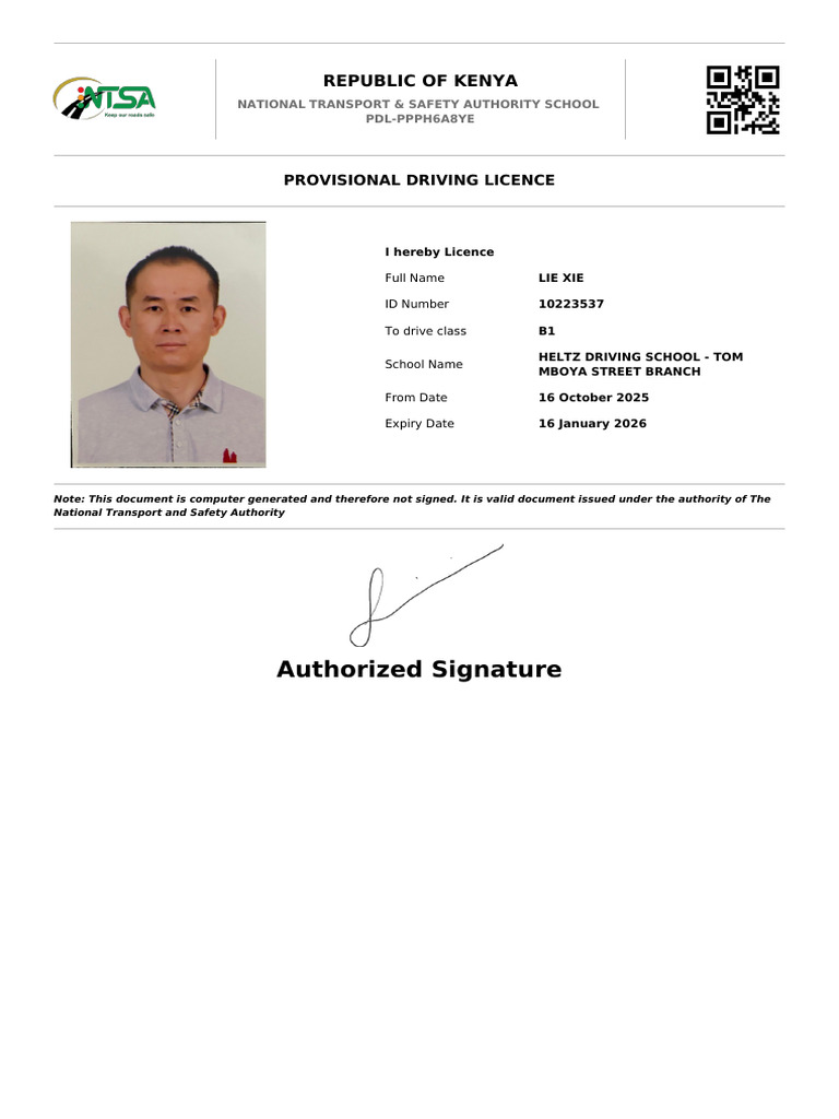 PDL PPPH6A8YE Provisional Driving License | PDF