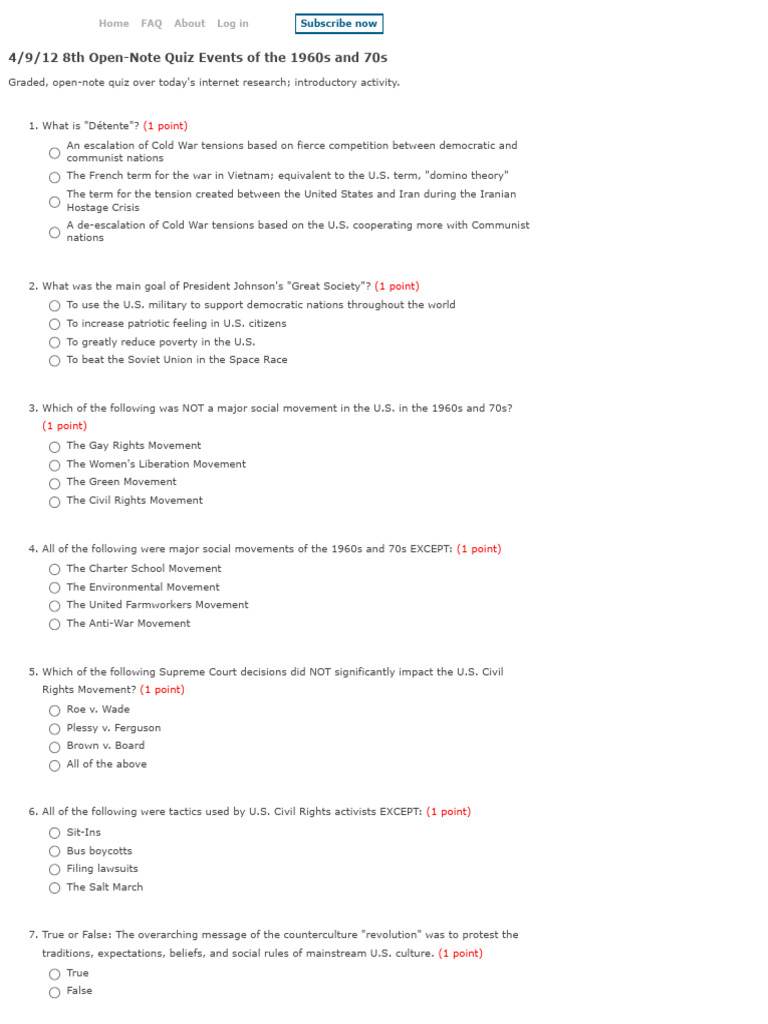 Quia - 4-9-12 8th Open-Note Quiz Events of The 1960s and 70s | PDF ...