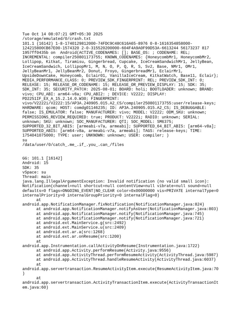 Crash | PDF | Android (Operating System) | Java (Programming Language)