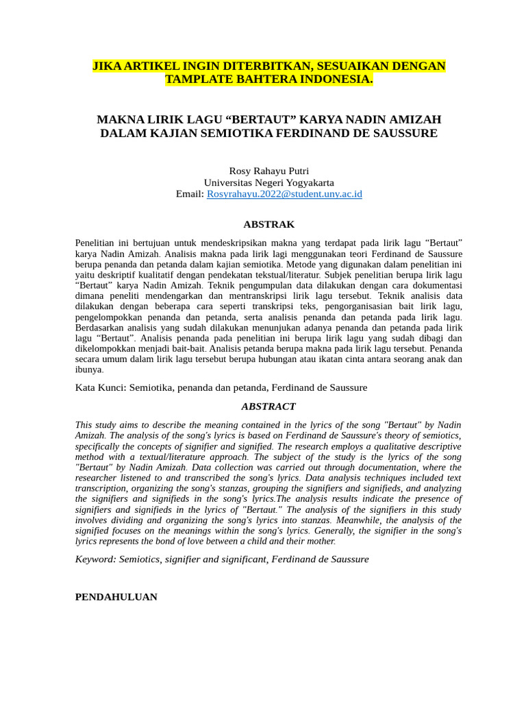 Makna Lirik "Bertaut" Nadin Amizah | PDF