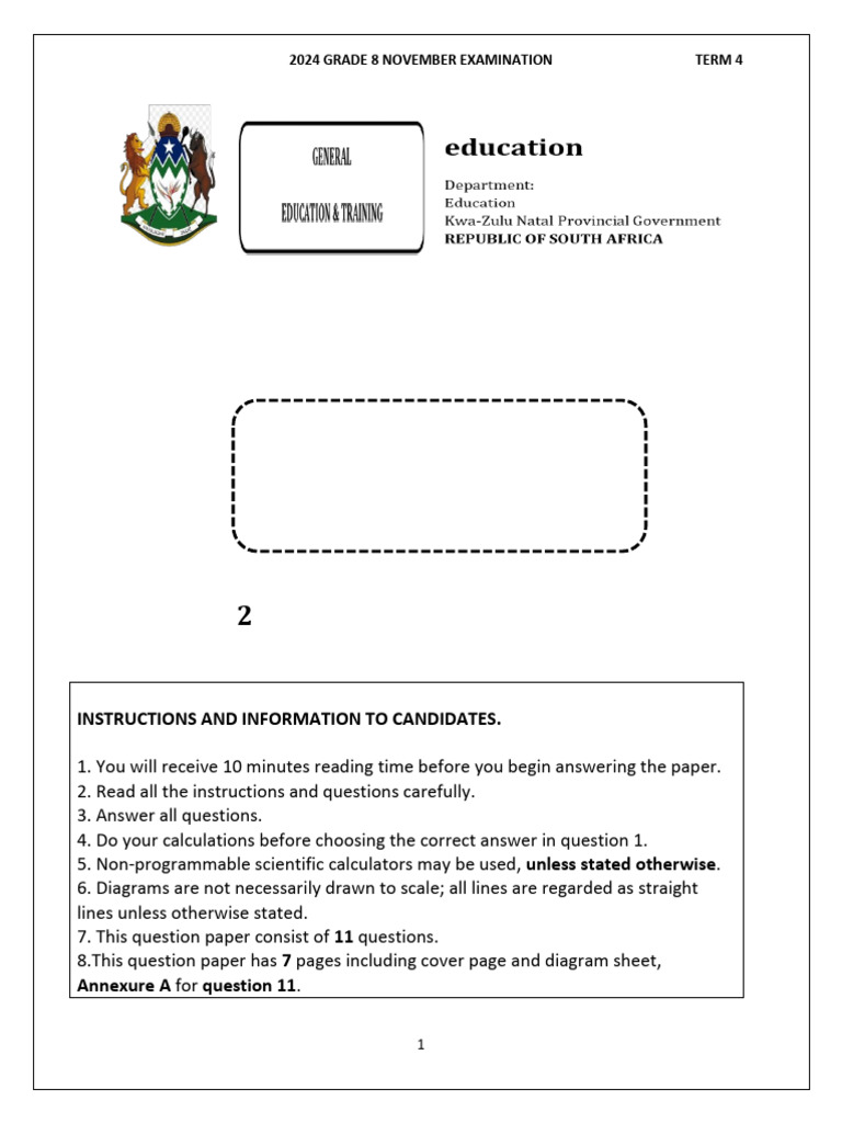 Maths Grade 8 Final Exam Paper 1 QP | PDF | Numbers | Algebra
