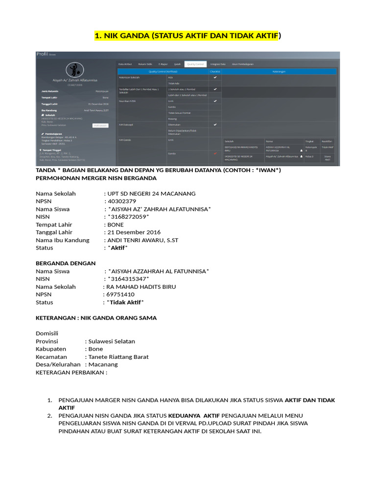 Format Residu Nik Ganda Upt SD Negeri 24 Macanang | PDF