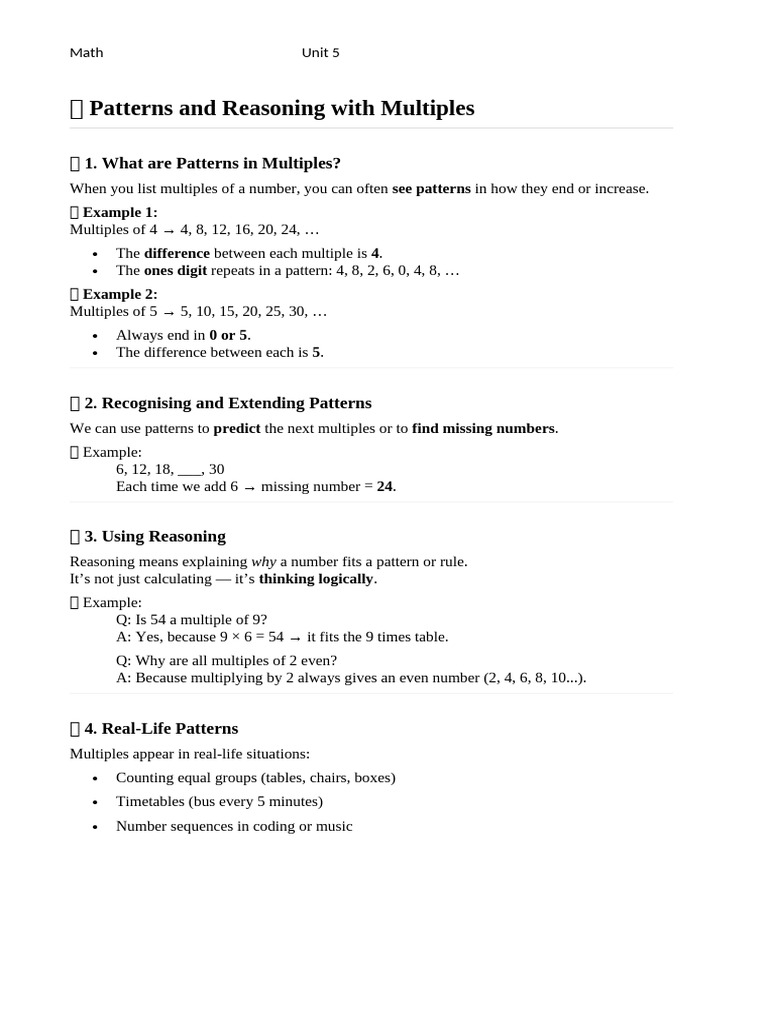 ? Patterns and Reasoning With Multiples | PDF