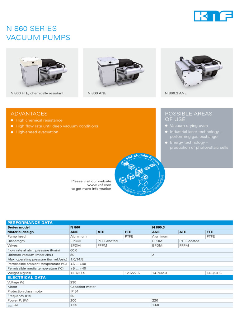 KNF N 860 Series Vacuum Pumps Overview | PDF | Atmospheric Pressure ...