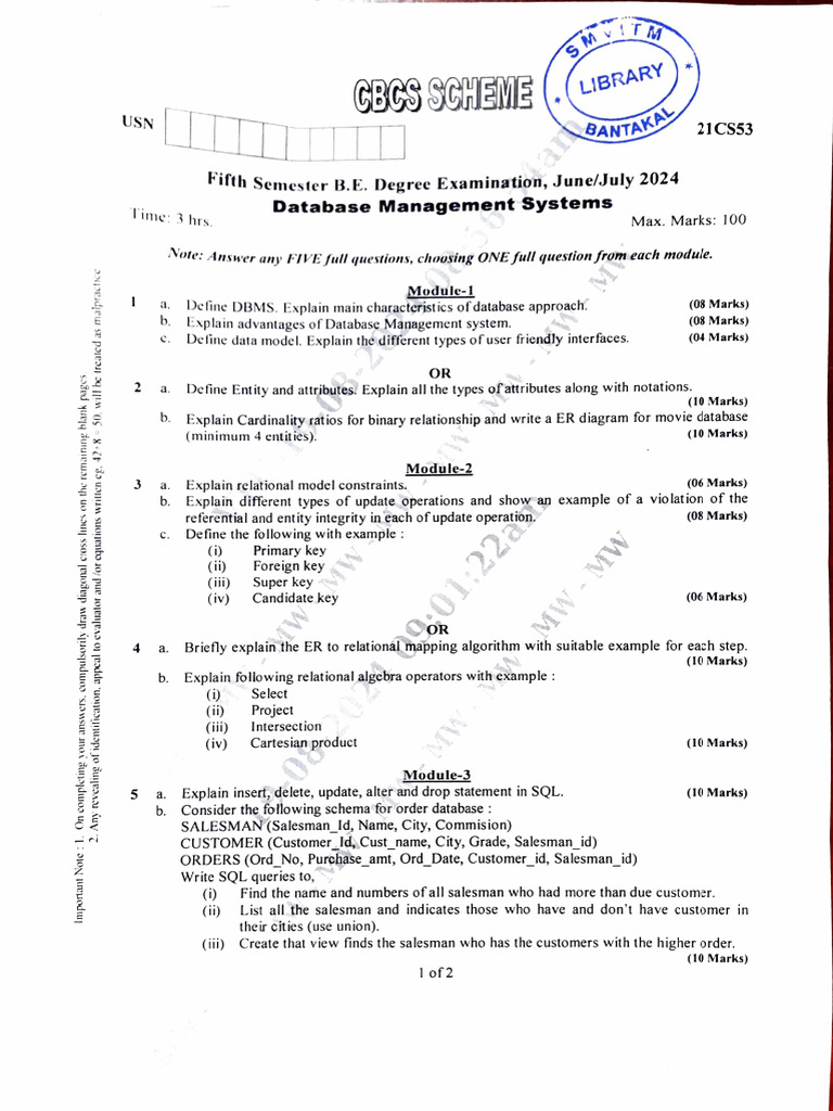 Database Management Systems Exam Guide | PDF | Databases | Software Design