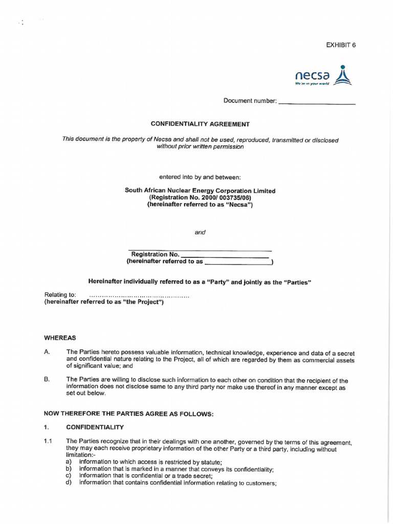 Necsa Confidentiality Agreement | PDF