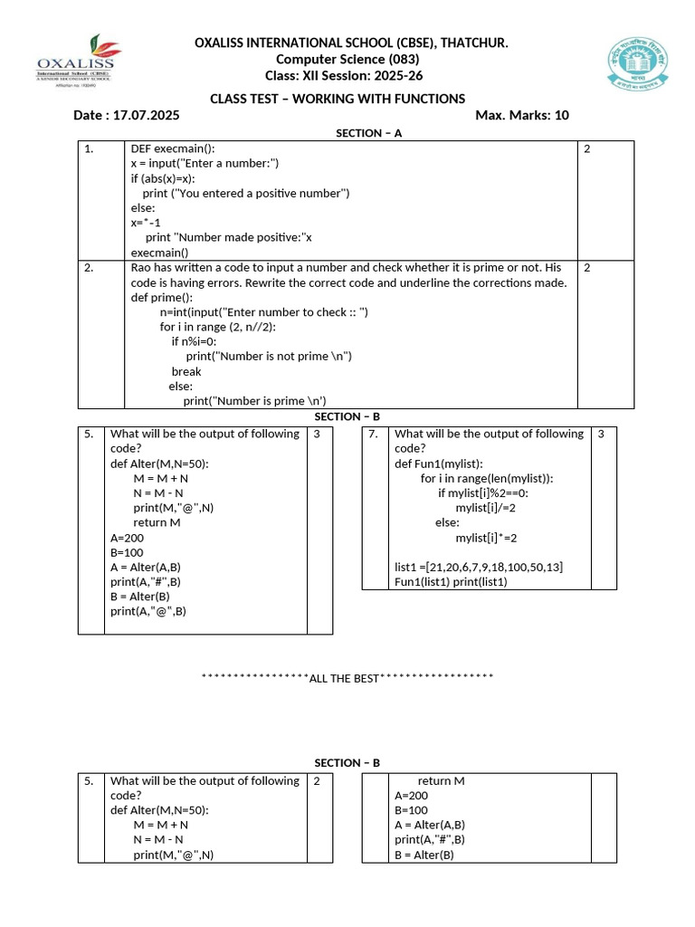 Slip Test - Functions Outputbased | PDF | Computer Programming ...