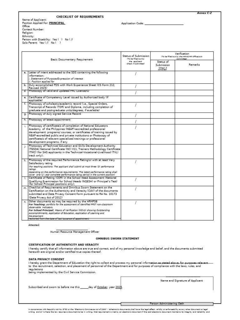 Checklist for Omnibus Statement Submission | PDF