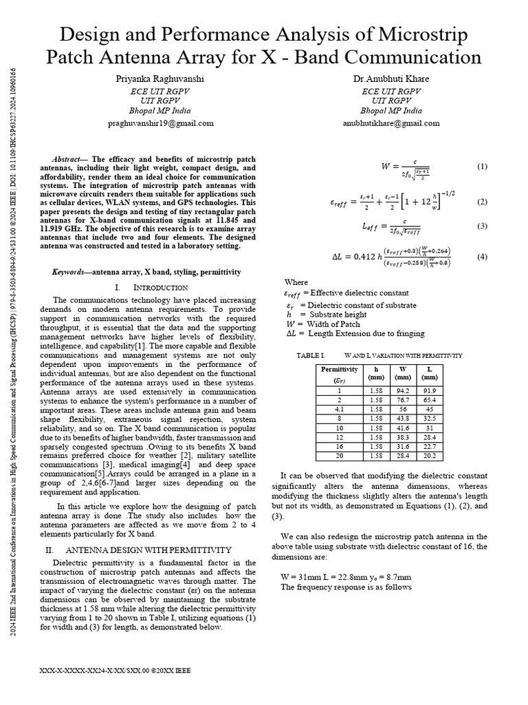 Design and Performance Analysis of Microstrip Patch Antenna Array For X ...