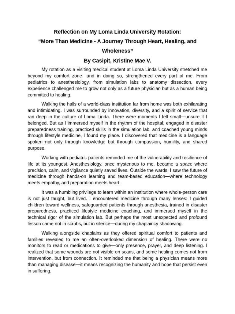 Casipit Reflection Paper LLU | PDF | Chaplain | Health Care