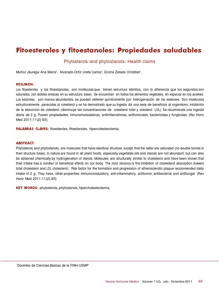 Fitoesteroles y Fitoestanoles: Propiedades Saludables | PDF | Digestión ...