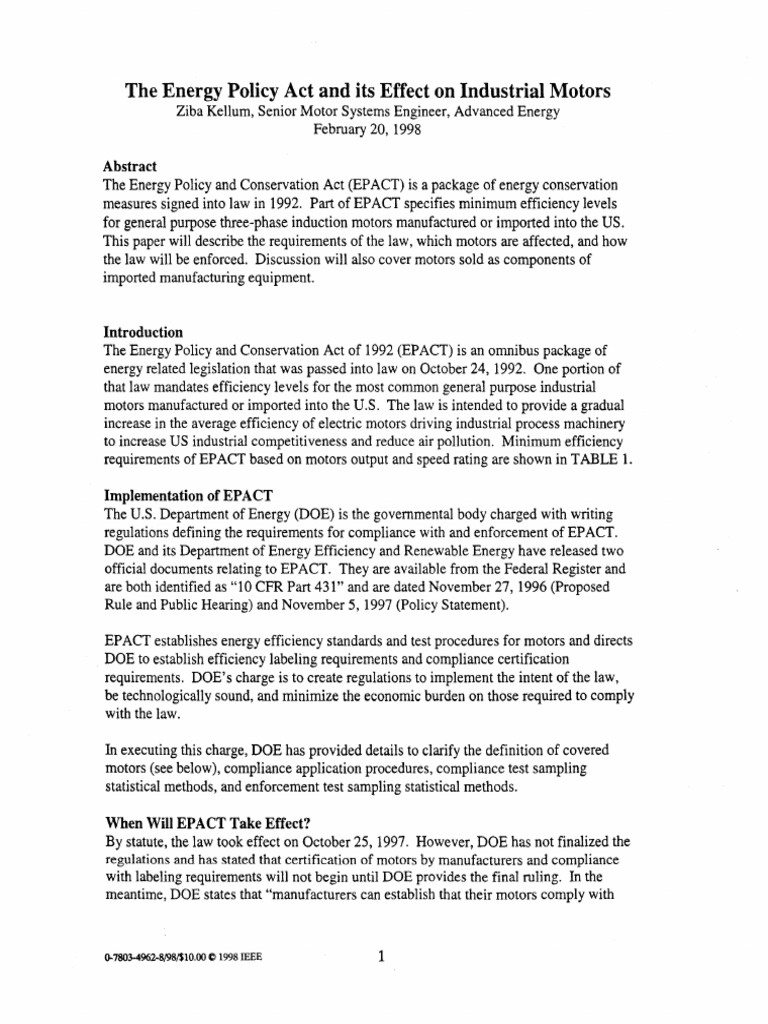 Energi C The Energy Policy Act in Industrial Motor | PDF