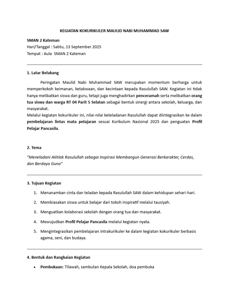 Kegiatan Maulid Nabi di SMAN 2 Kateman | PDF