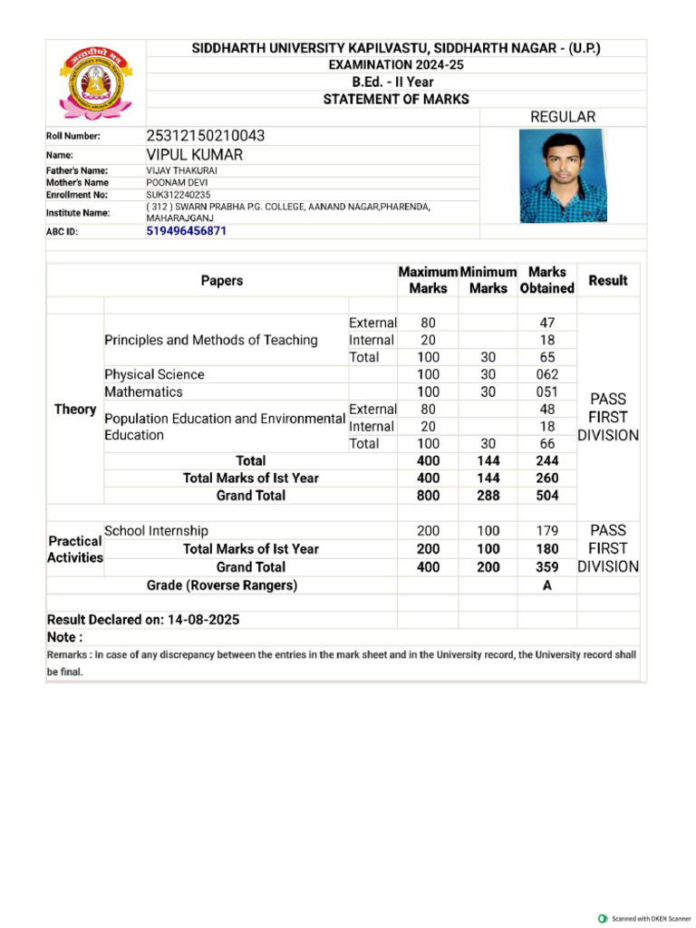 B.ed Marksheet Final PDF | PDF