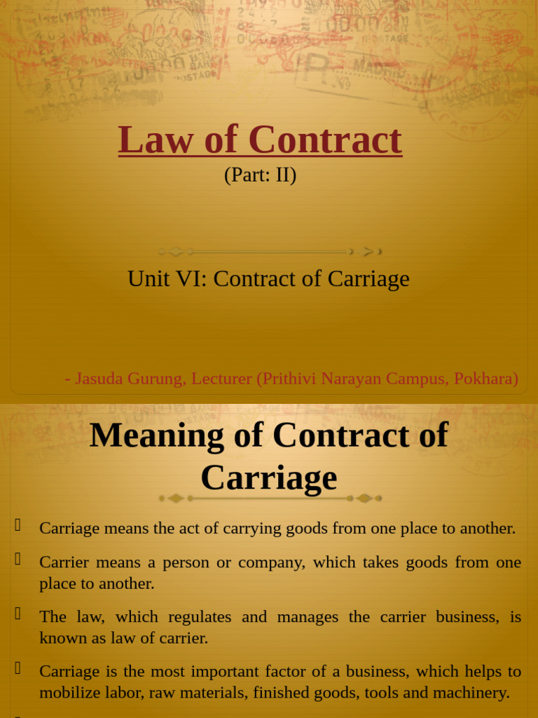 Contract of Carriage Explained | PDF | Bill Of Lading