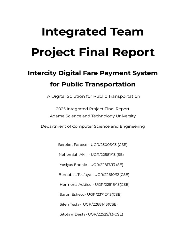 Digital Fare Payment System for Ethiopia | PDF | Software Development ...