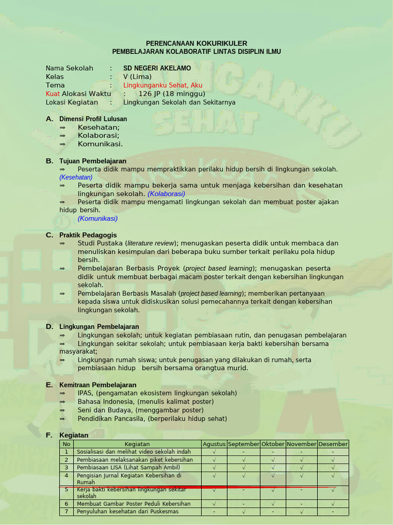 Contoh Kokurikuler Kolaborasi Lintas Disiplin Ilmu | PDF
