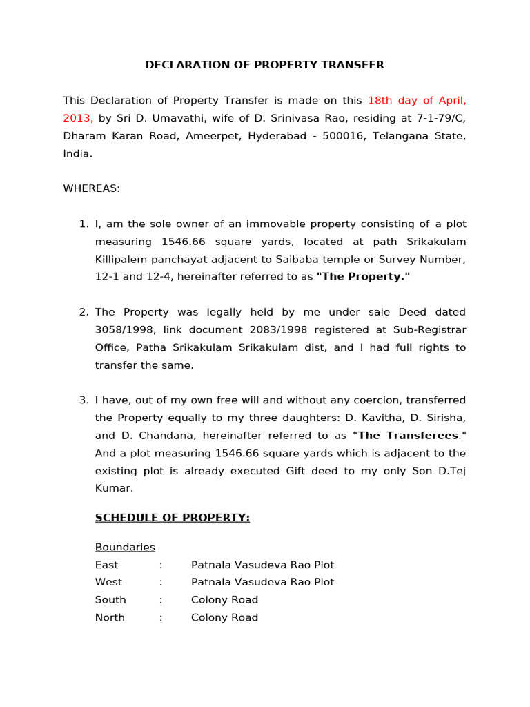 Property Transfer Declaration Document | PDF | Real Property Law | Land Law