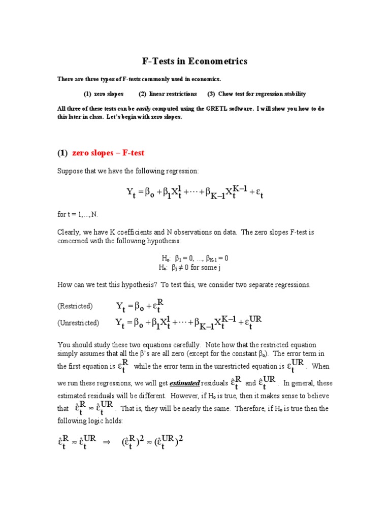 F-Tests in Econometrics: Zero Slopes - F-Test | Download Free PDF | F ...