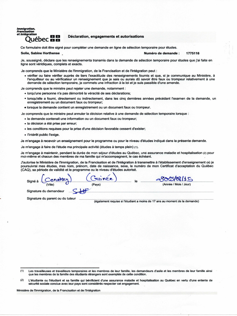Formulaire Declararation Et Engagement | PDF