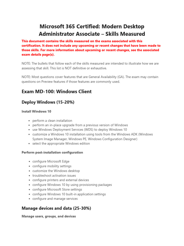 Microsoft 365 Modern Desktop Skills Guide | PDF | Windows 10 ...