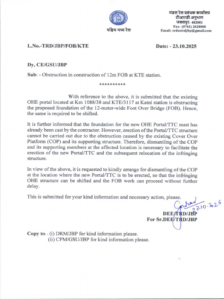Obstruction in Construction of 12m FOB at KTE Station | PDF
