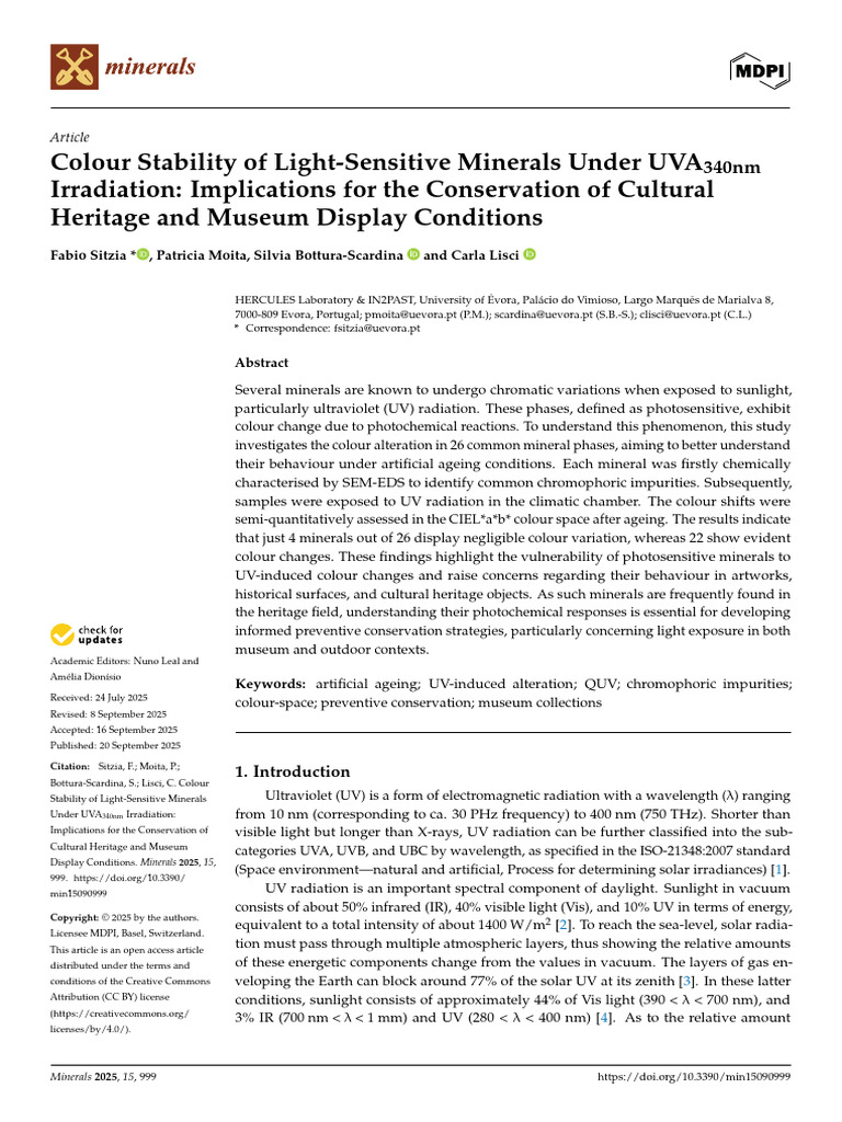 Colour Stability of Minerals Under UV Light | PDF | Ultraviolet ...