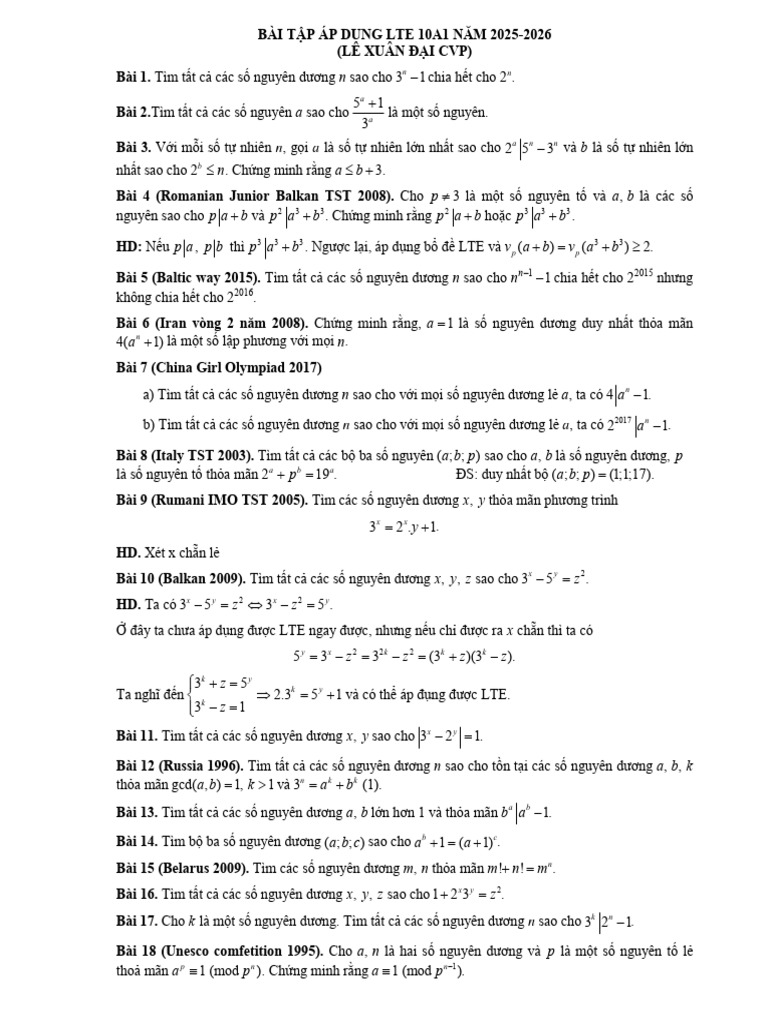 Bài Tập Lte 10a1 Năm 2025-2026 | PDF