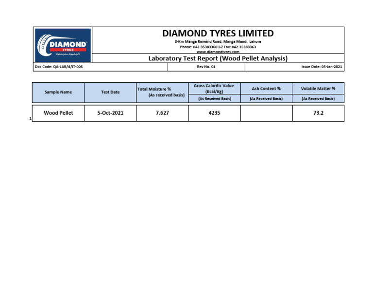 Wood Pellet Laboratory Test Report | PDF