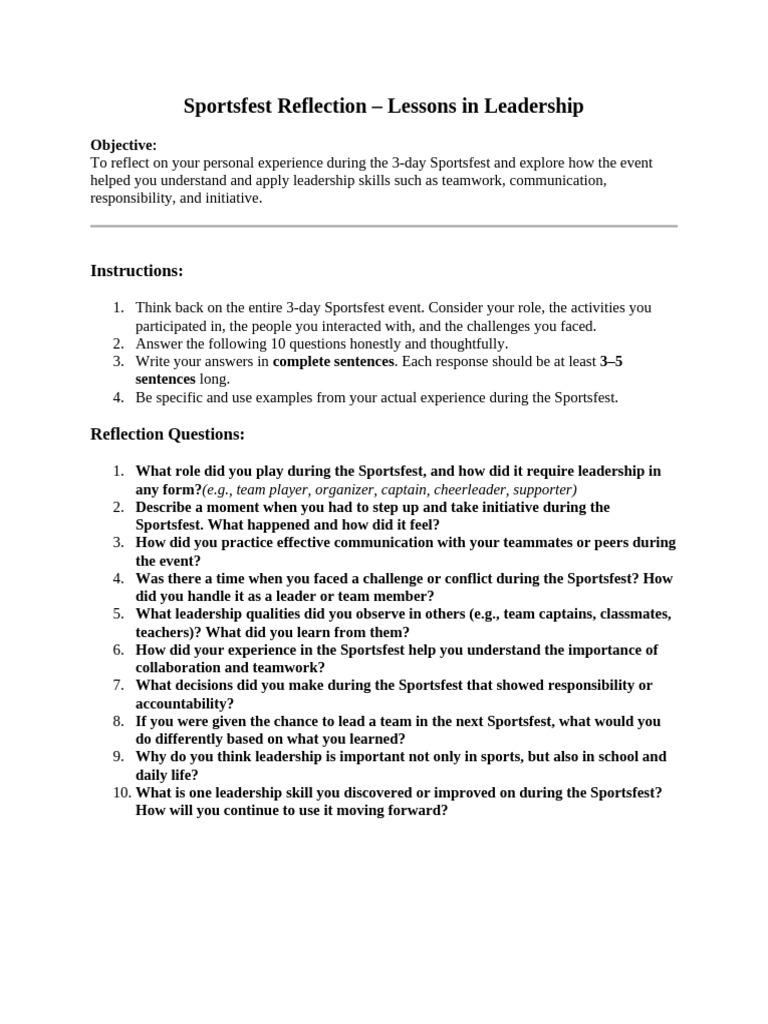 Sportsfest Reflection | PDF