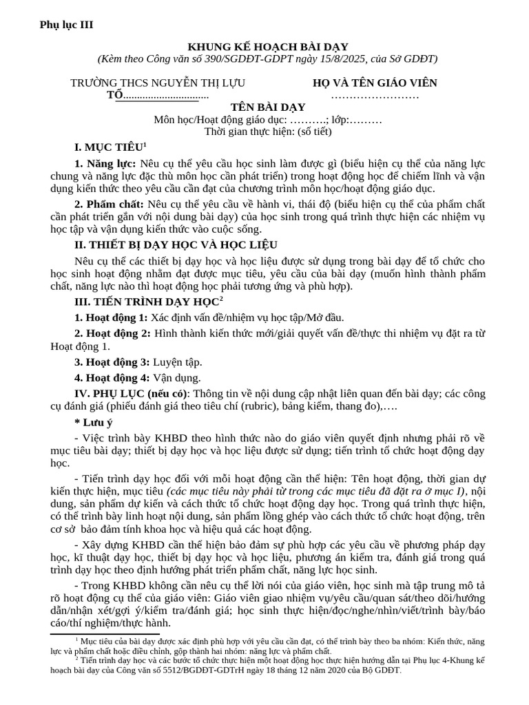 NTL_PLIII-KHUNG KE HOACH BAI DAY | PDF