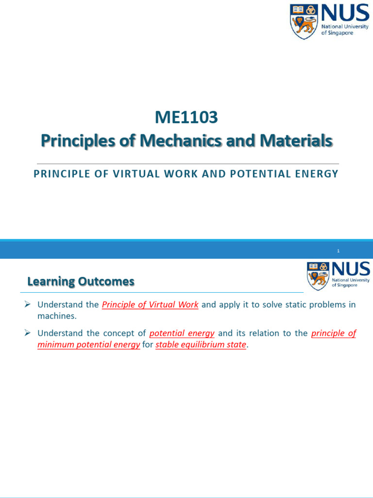ME1103 - Principle of Virtual Work and Potential Energy | PDF | Force ...