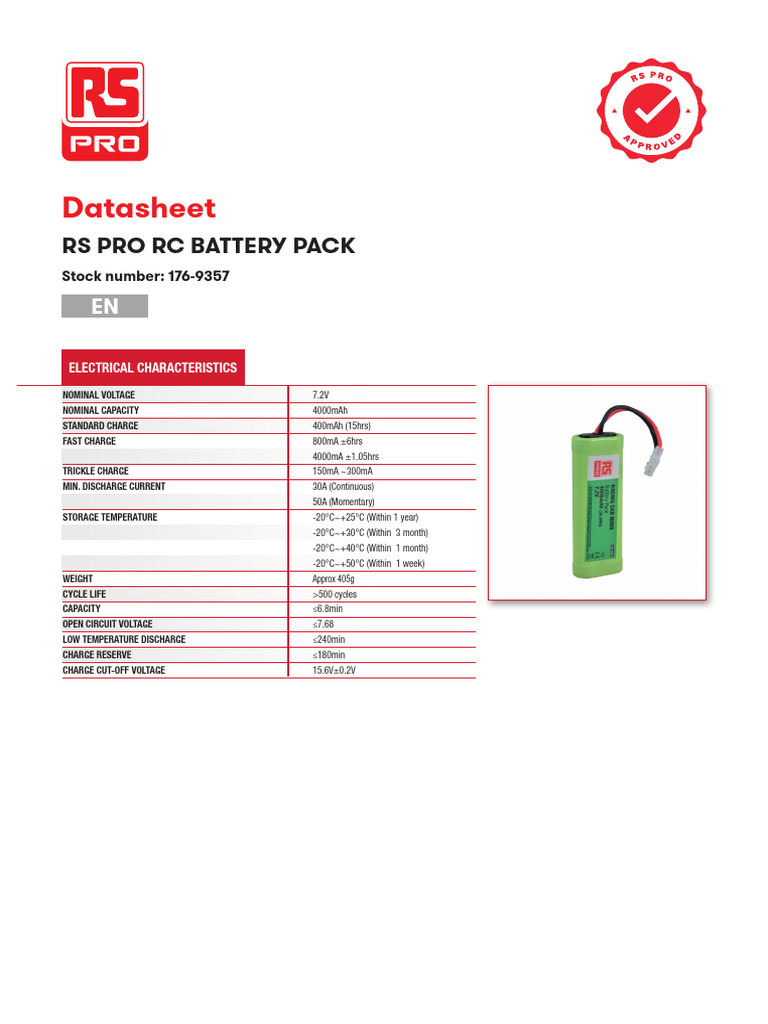 Datasheet: Rs Pro RC Battery Pack | PDF