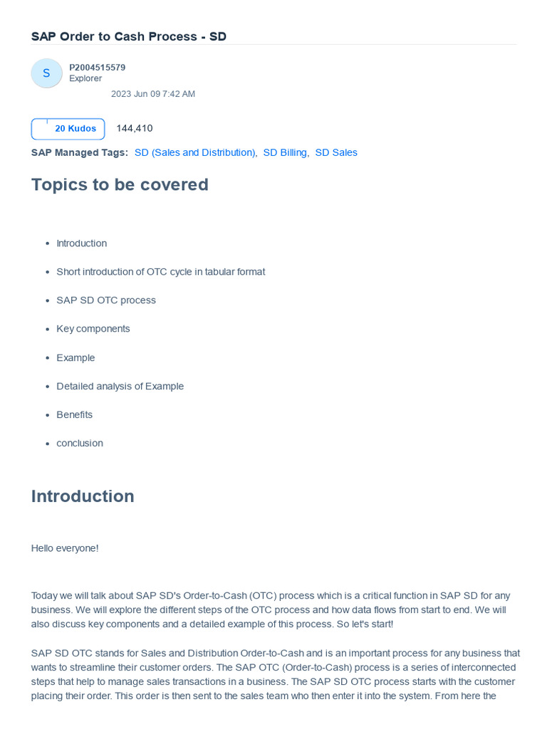 00 SAP Order To Cash Process - SD - SAP Community | PDF | Invoice | E Commerce