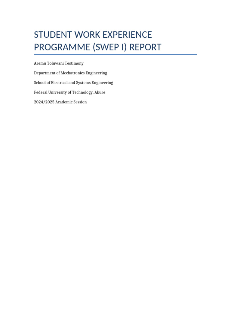 SWEP Report Aremu Toluwani Testimony | PDF | Electrical Connector ...