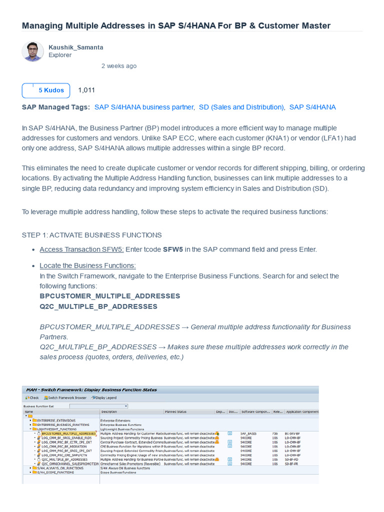 Manage Multiple Addresses in SAP S/4HANA | PDF | Information Technology ...