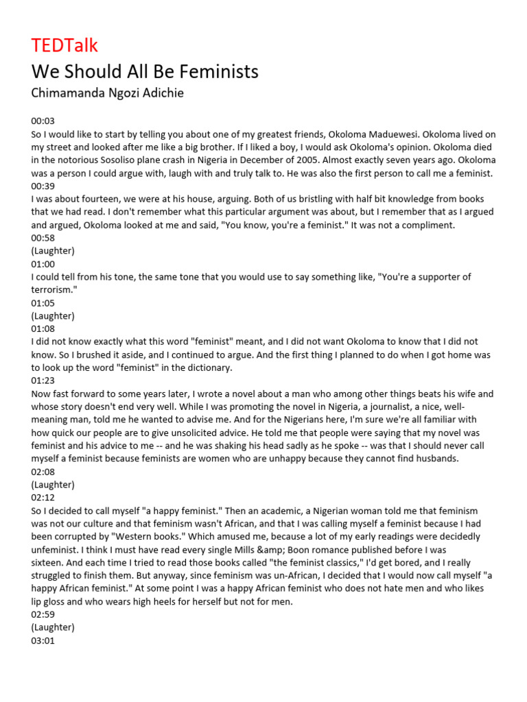 We Should All Be Feminists | PDF | Marriage | Gender