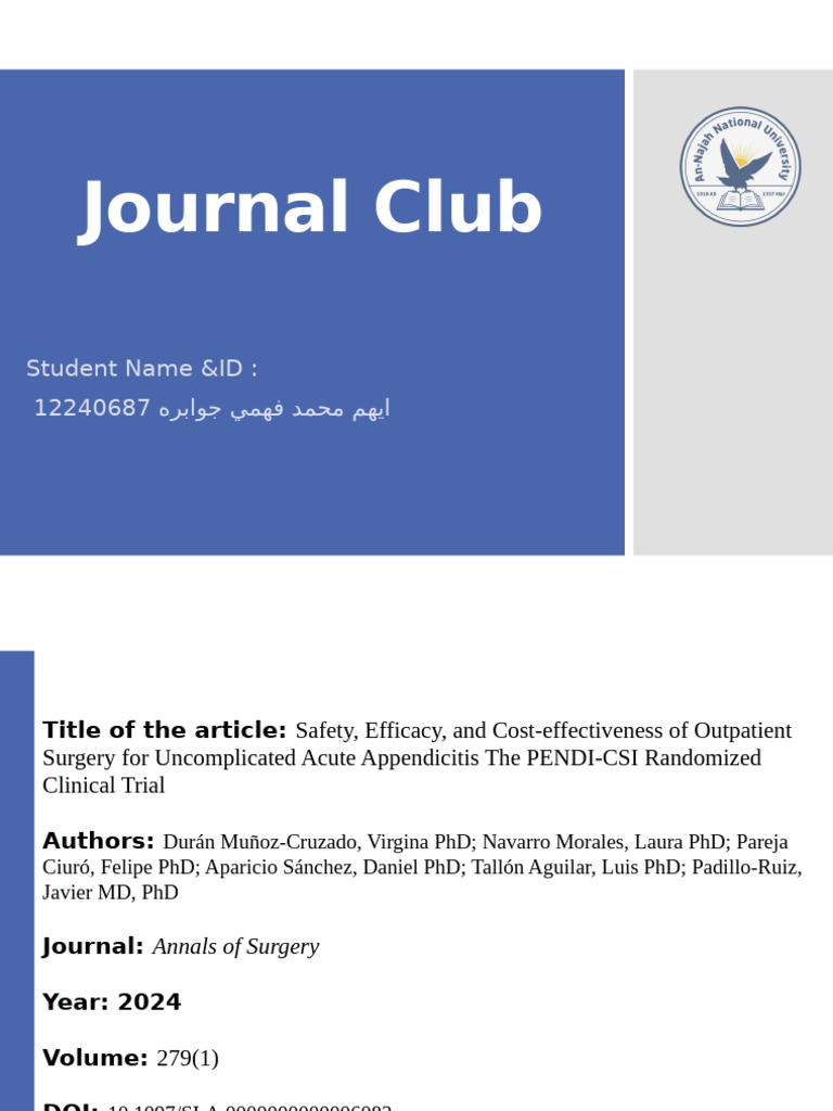 Journal Club Presentation Template 2 | PDF | Patient | Randomized ...