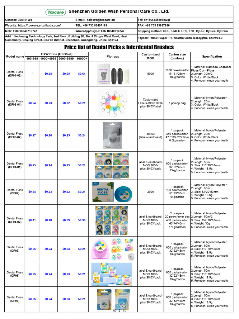 Dental Floss & Picks Price List | PDF | Dentistry Branches | Oral Hygiene