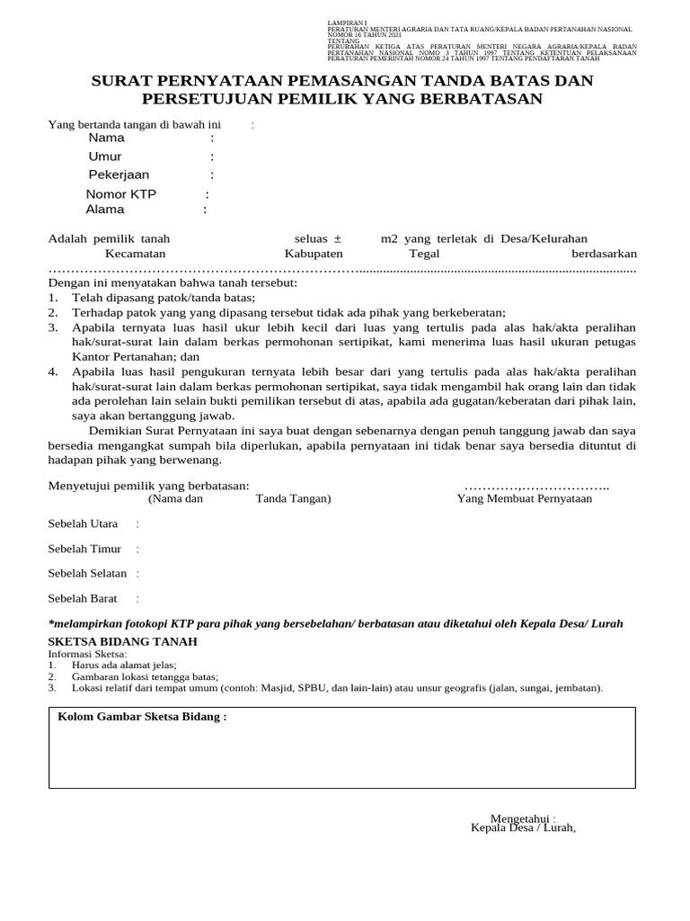 Surat Pernyataan Tanda Batas Tanah | PDF